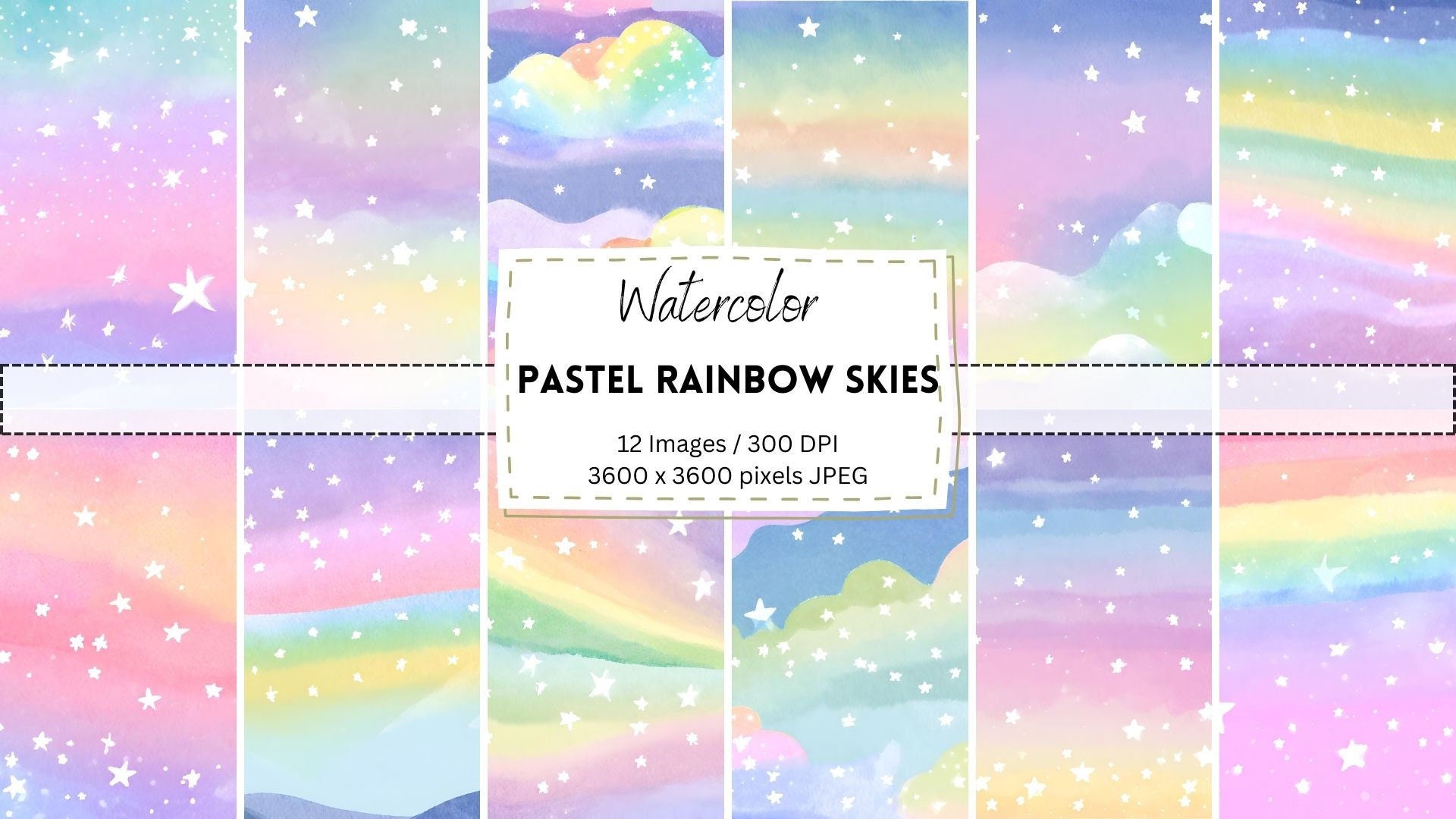 12 Watercolor Pastel Rainbow Skies Digital Download / Digital Paper ...