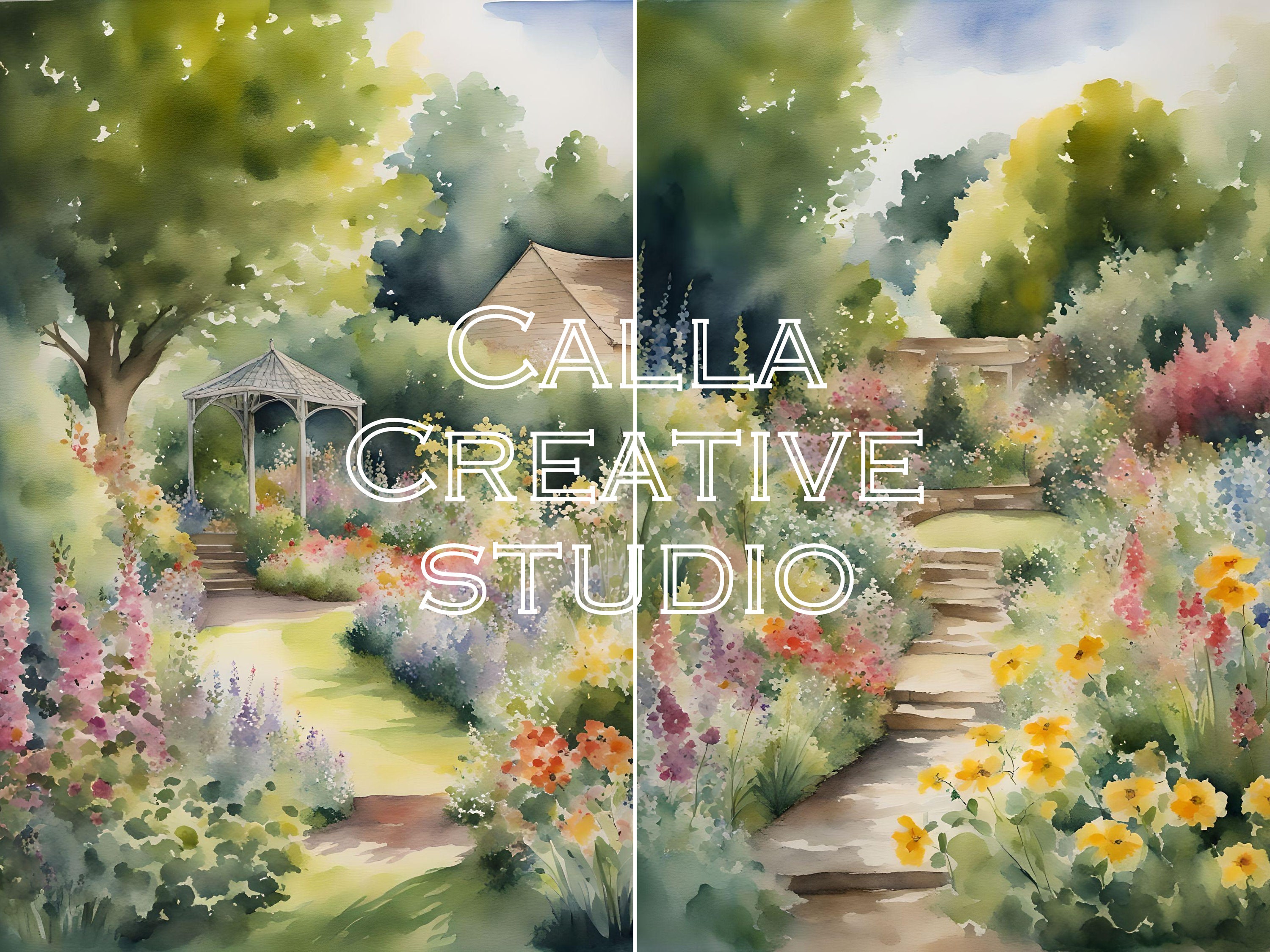 12 Watercolor English Garden Summer Garden Digital Download / Digital ...