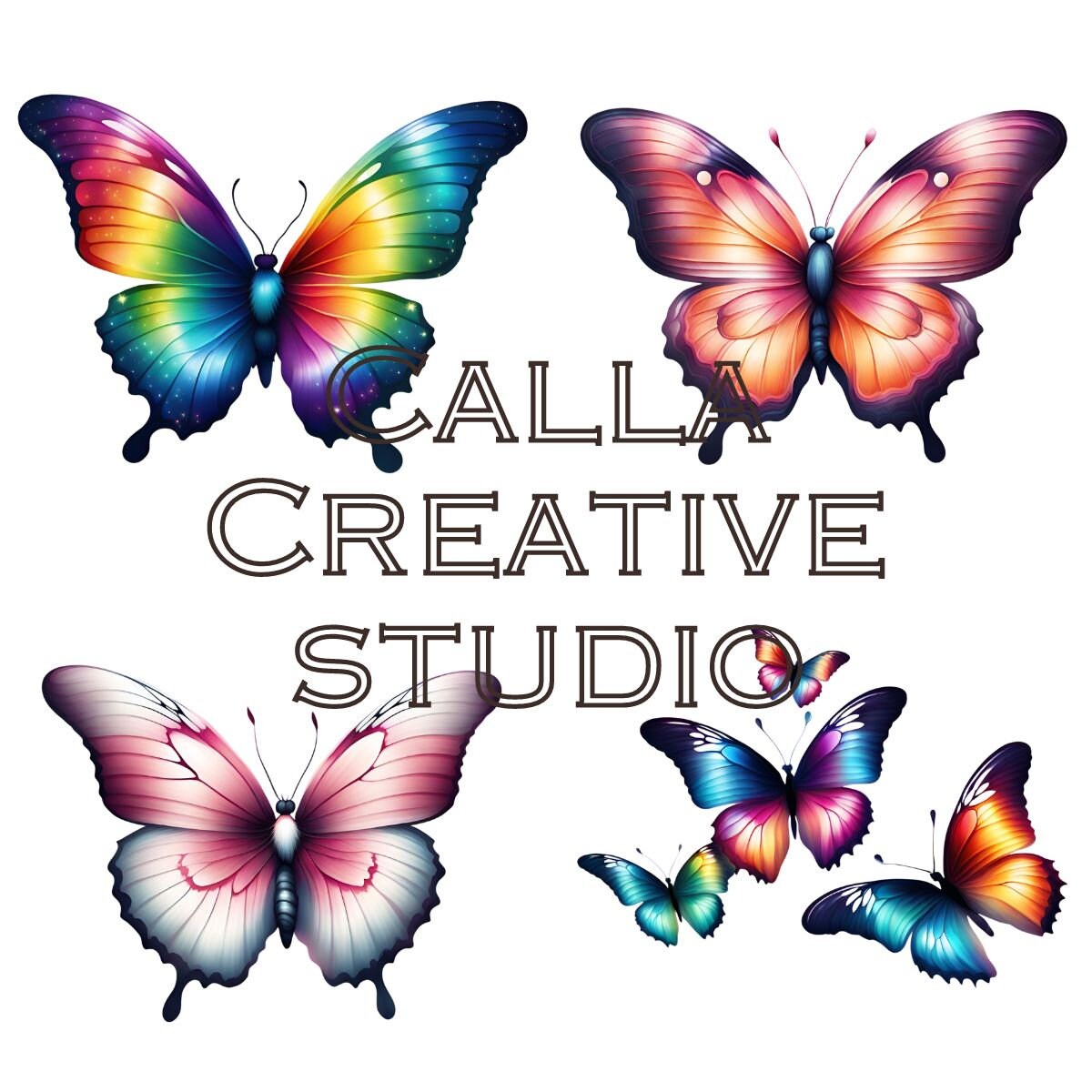 12 Rainbow Butterflies Clipart Digital Download / Digital Paper ...