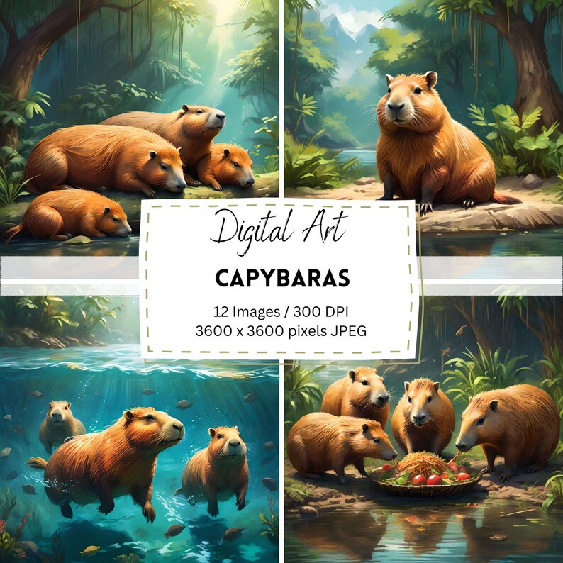 12 Chilling Capybaras Digital Download / Digital Paper / Printable ...