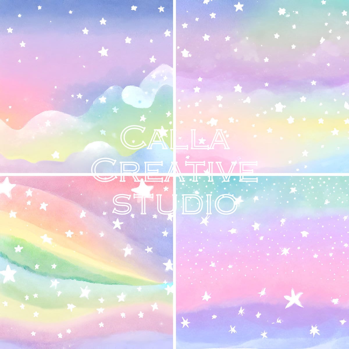 12 Watercolor Pastel Rainbow Skies Digital Download / Digital Paper ...