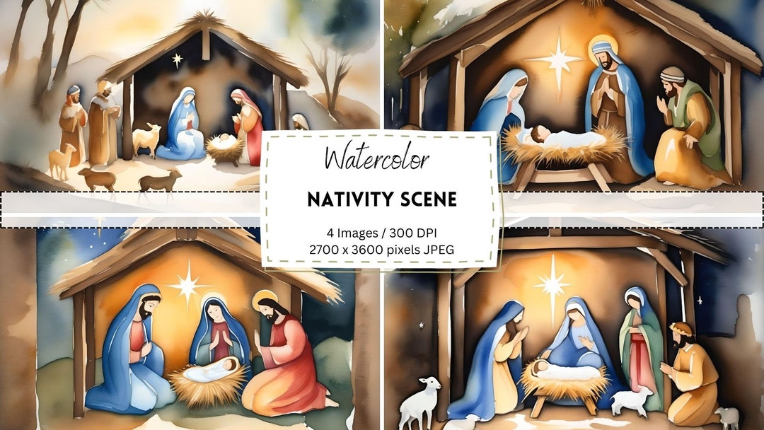 Watercolor Christmas Nativity Scene Download / Digital Paper ...