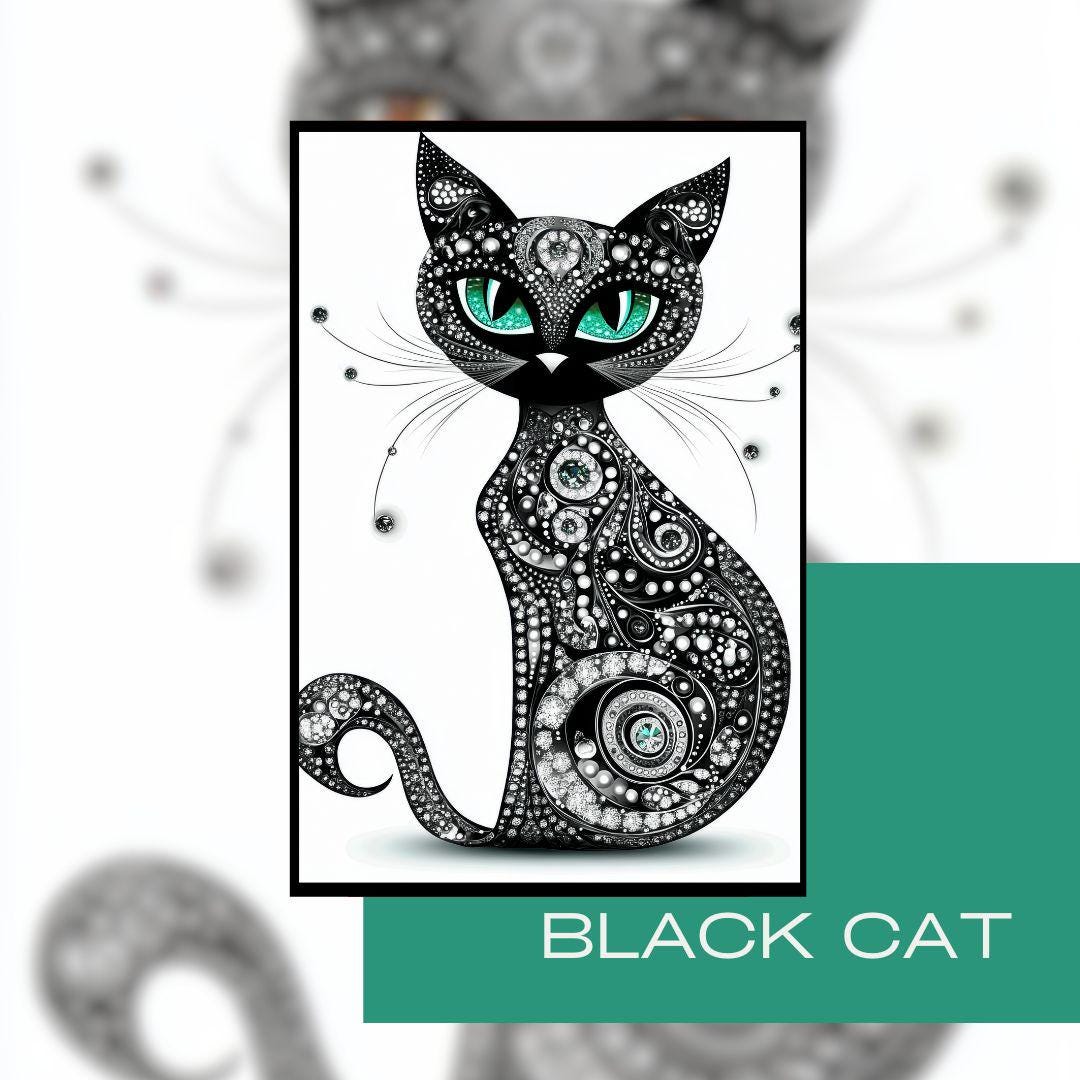 12 JPG Black Cats With Rhinestones Cliparts, High Quality, Digital ...