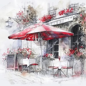 A Watercolor Sketch of a Street-side Parisian Café | Instant Digital ...