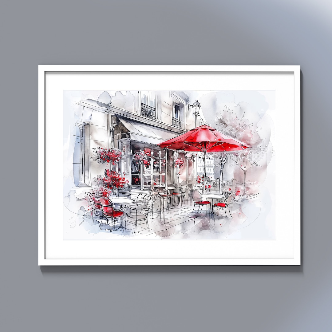 A Watercolor Sketch of a Street-side Parisian Café | Instant Digital ...