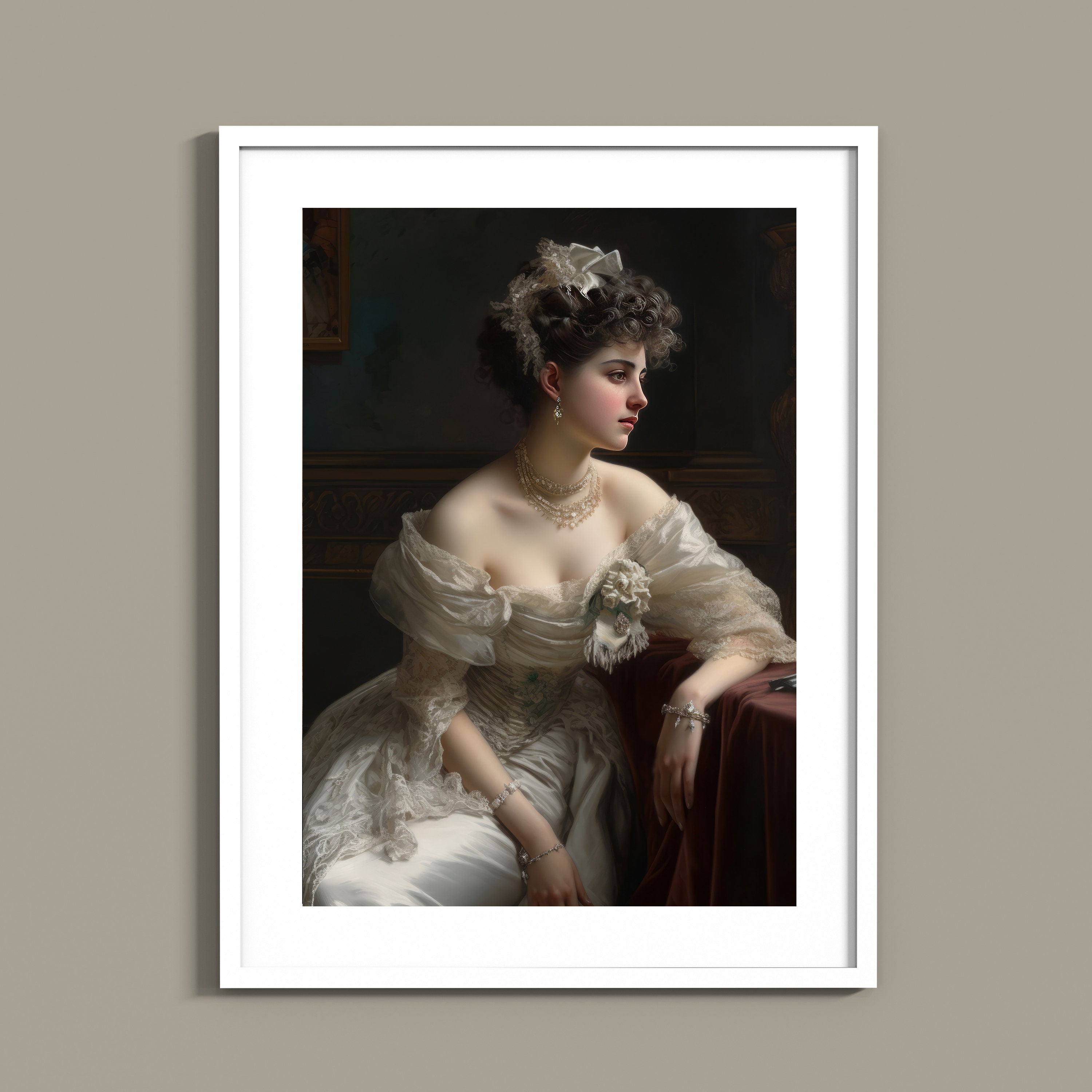 Elegant Victorian Lady Portrait in Opulent Attire - Vintage Wall Art ...