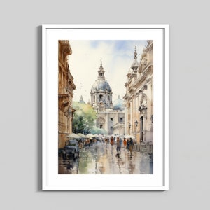 Italian Street Watercolor Print - Vibrant Cityscape With Bustling ...