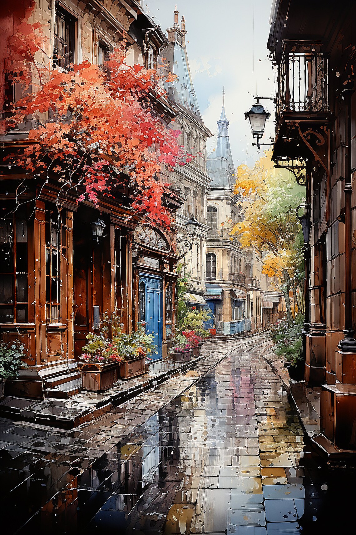 Watercolor Print of A Beautiful Street in Paris - Cityscape Wall Art ...