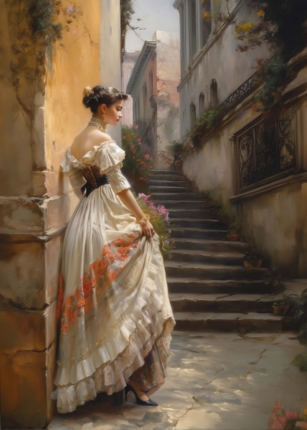 A Painting Of A Woman In A White Dress Instant Digital Download