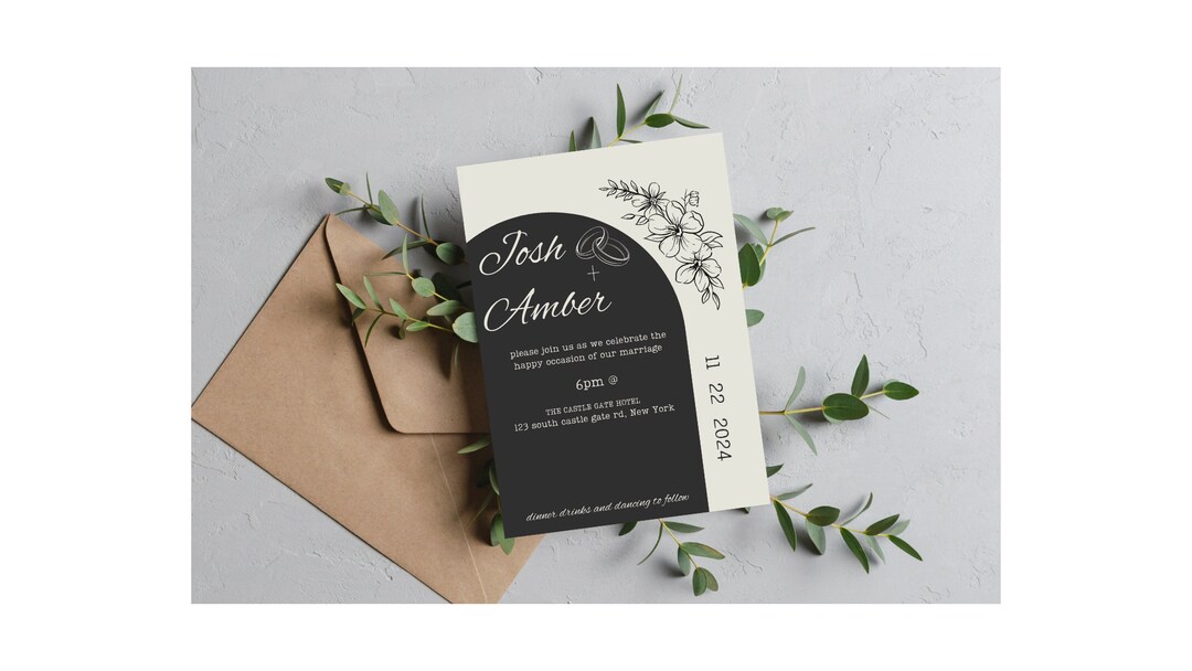 Simple One Sided Wedding Invite Template - Etsy