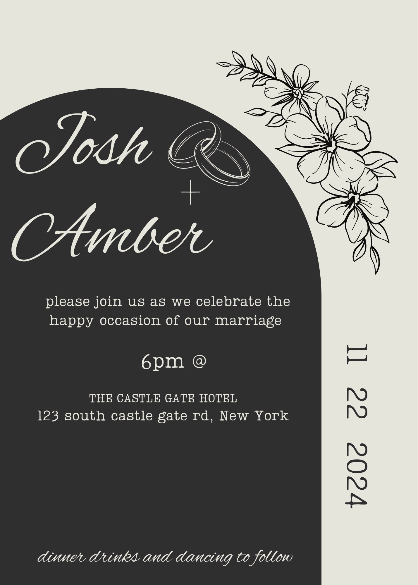 Simple One Sided Wedding Invite Template - Etsy