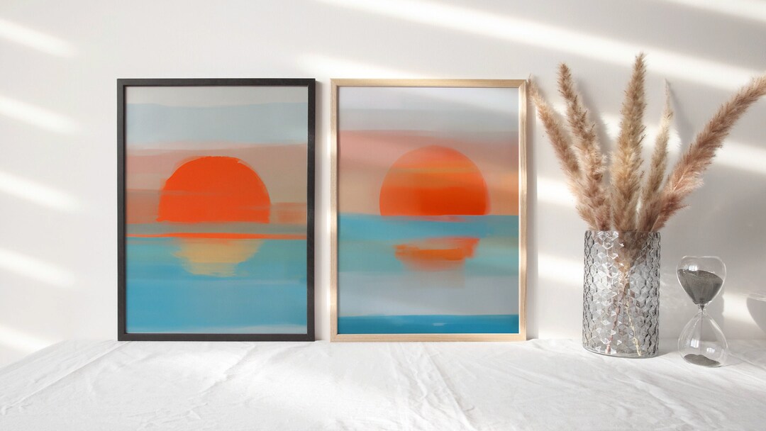 Sun Rising & Setting, Set of 2/ Wall Art / Digital Print / Abstract ...