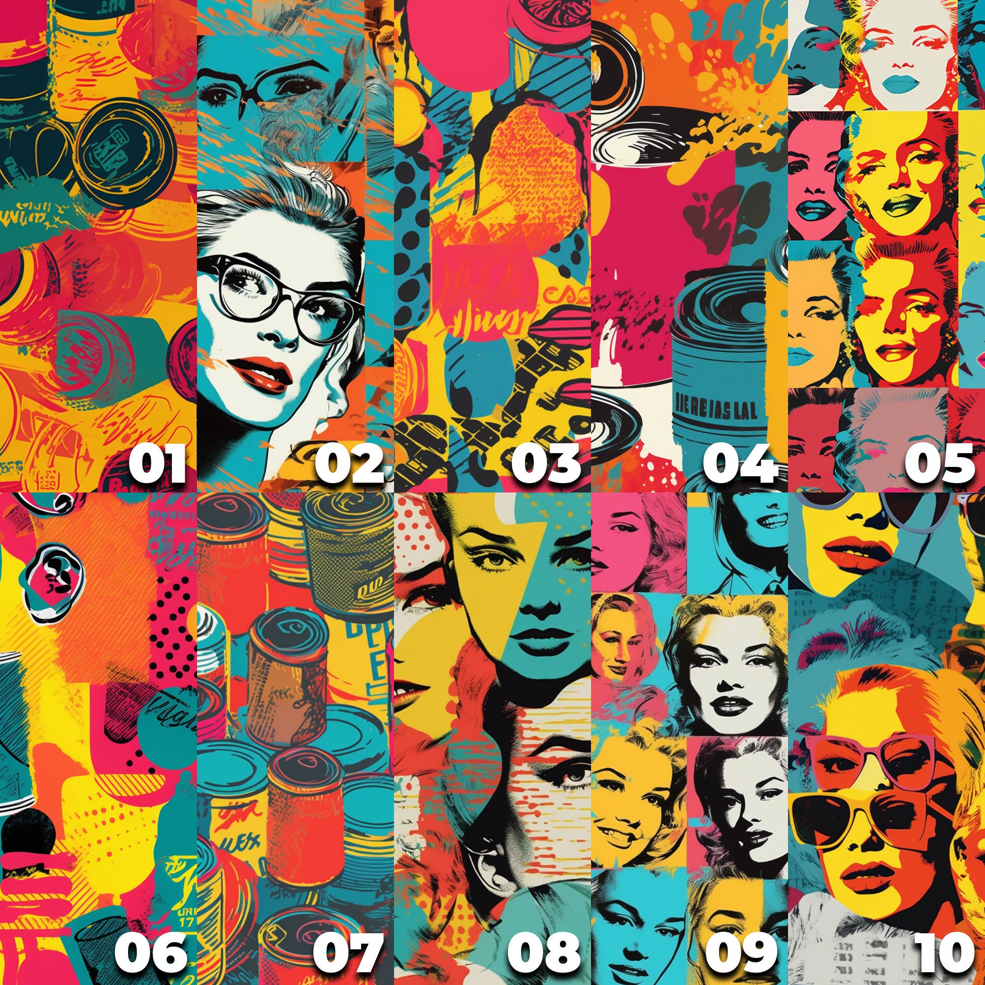 20 Seamless Andy Warhol Inspired Patterns, Art Prints, Digital ...