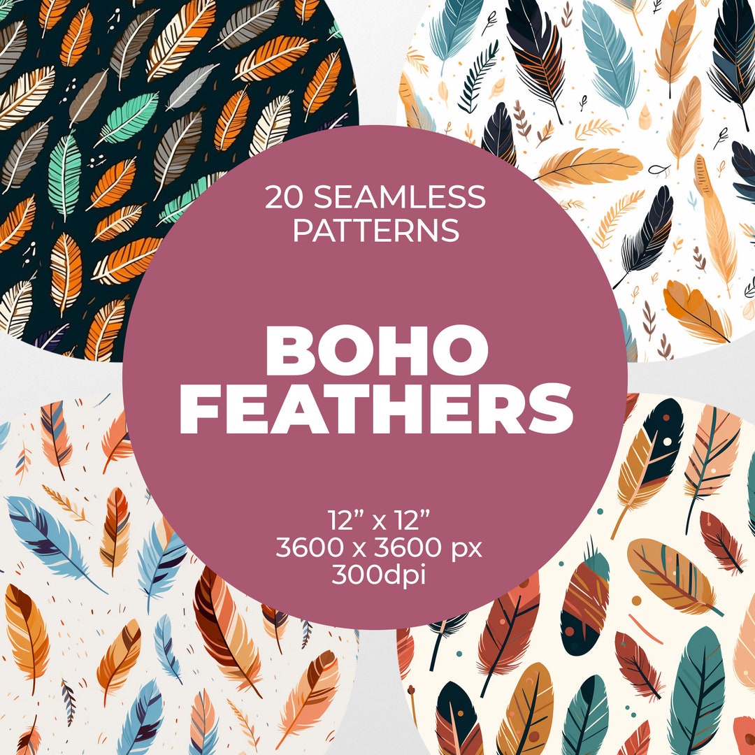 20 Seamless Boho Feather Patterns Bohemian Feathers Fluffy - Etsy