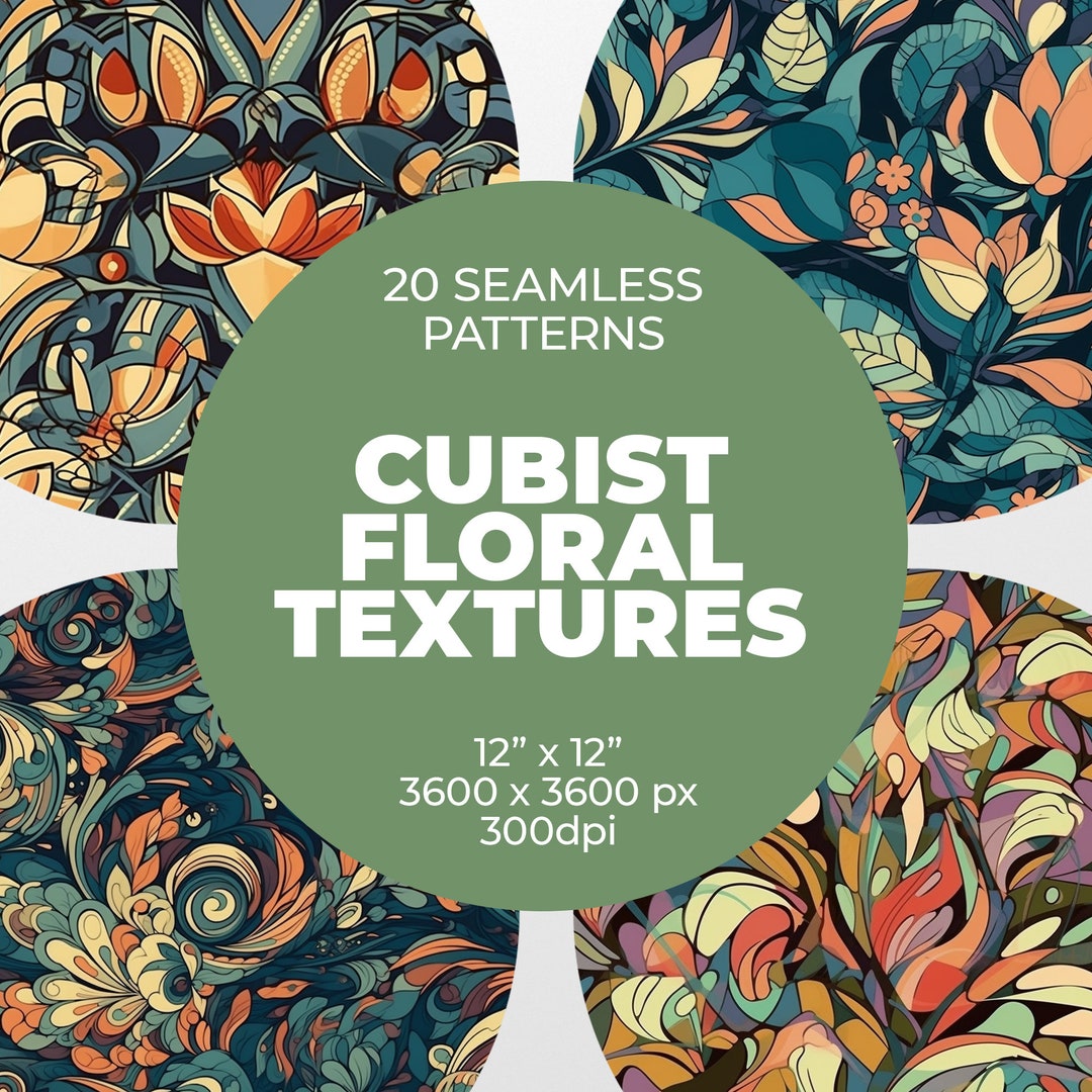 20 Seamless Cubist Floral Patterns, Flower Prints, Digital Backgrounds ...