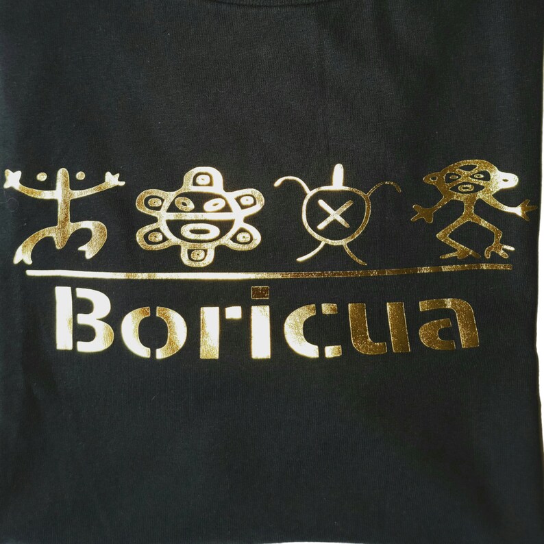 Black T-shirt Gold Taino Symbols Boricua Puerto Rican Heritage - Etsy
