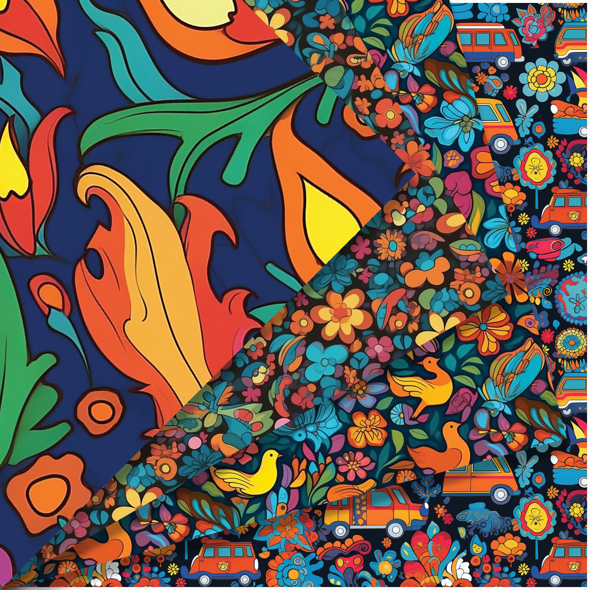 60s Digital Paper Bundle SEAMLESS Abstract Woodstock Patterns Retro ...