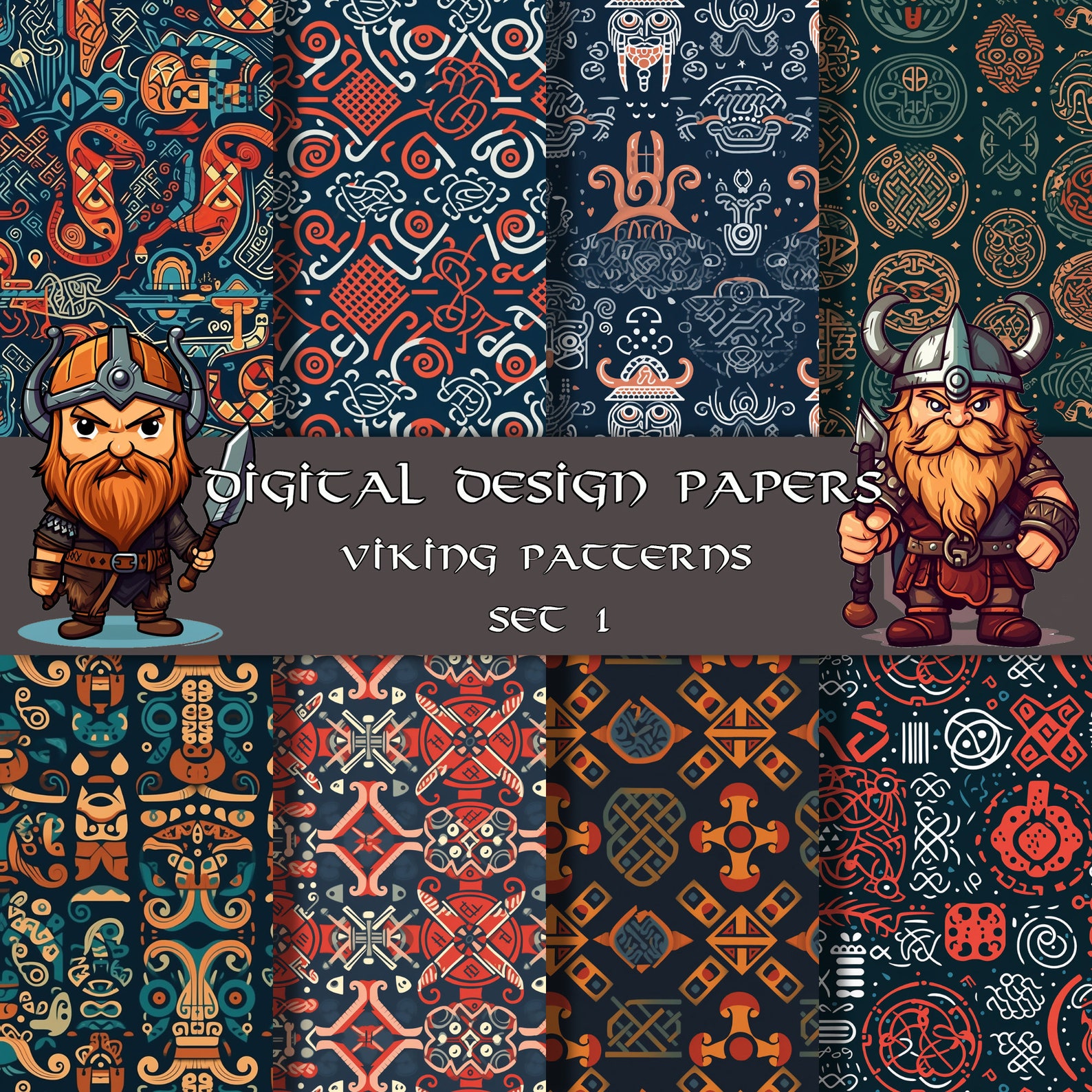 Norse Digital Paper Bundle SEAMLESS Abstract Viking Patterns Viking ...