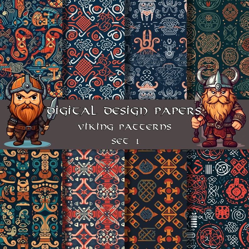 Norse Digital Paper Bundle SEAMLESS Abstract Viking Patterns Viking ...