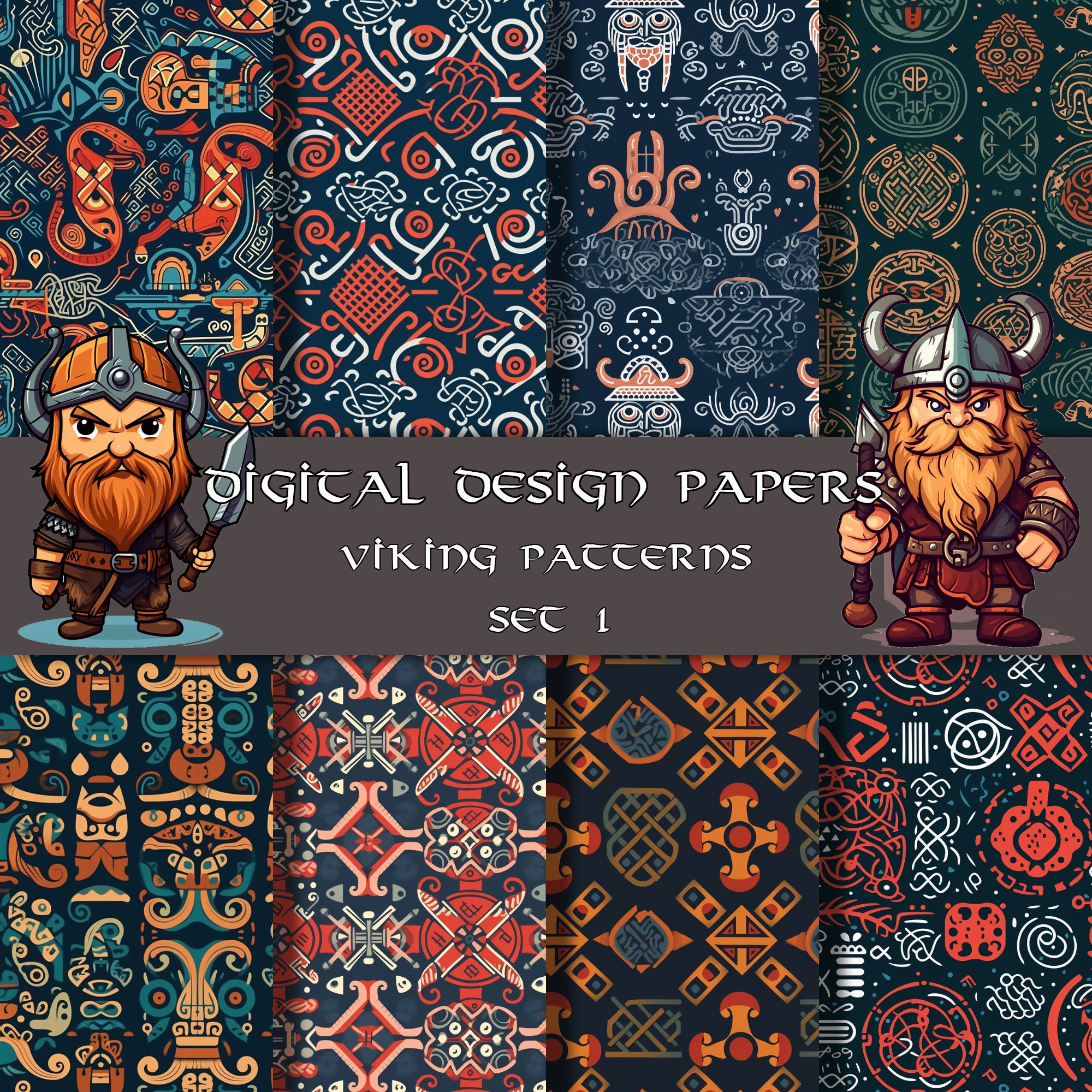 Norse Digital Paper Bundle SEAMLESS Abstract Viking Patterns Viking ...