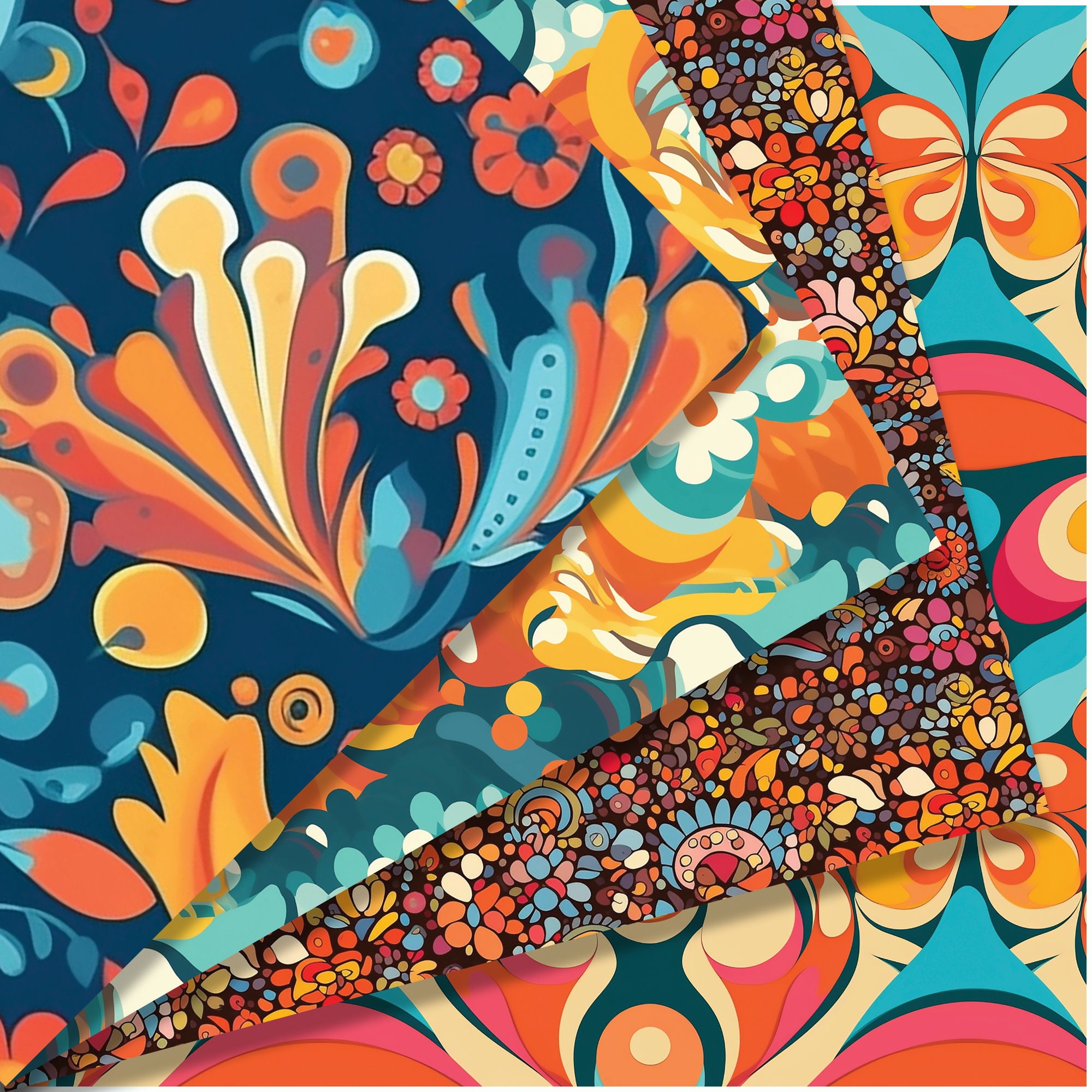 60s Digital Paper Bundle SEAMLESS Abstract Woodstock Patterns Retro ...