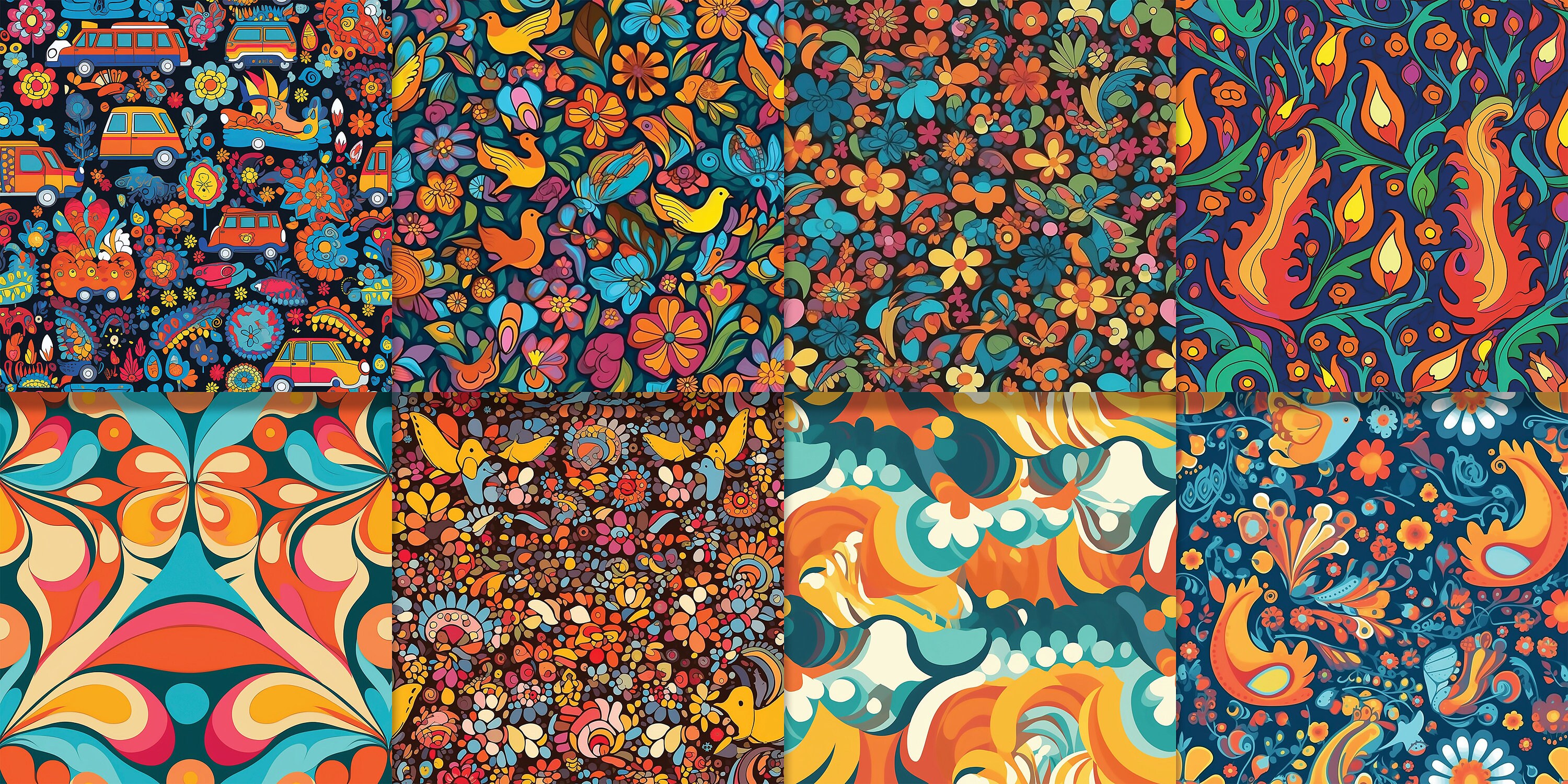 60s Digital Paper Bundle SEAMLESS Abstract Woodstock Patterns Retro ...