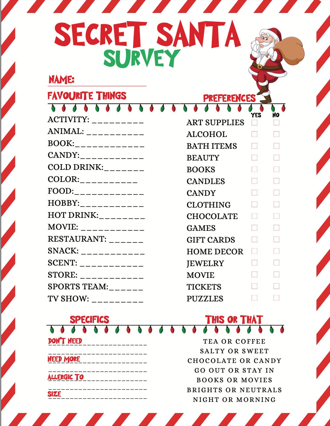 Secret Santa Survey for Work/office/family, Gift Exchange,christmas ...