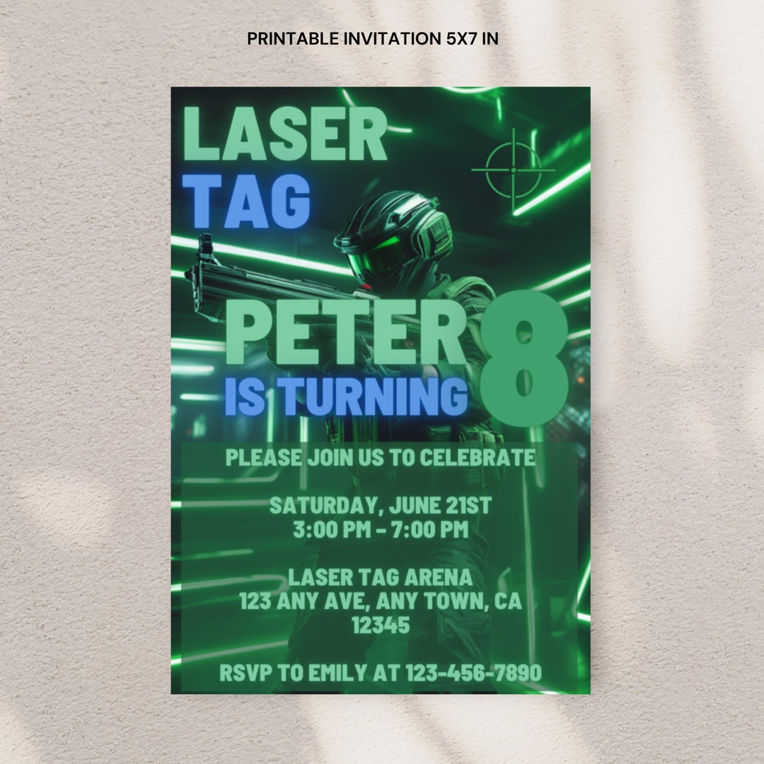 Laser Tag Digital Birthday Invitation Card Laser Tag Personalized ...