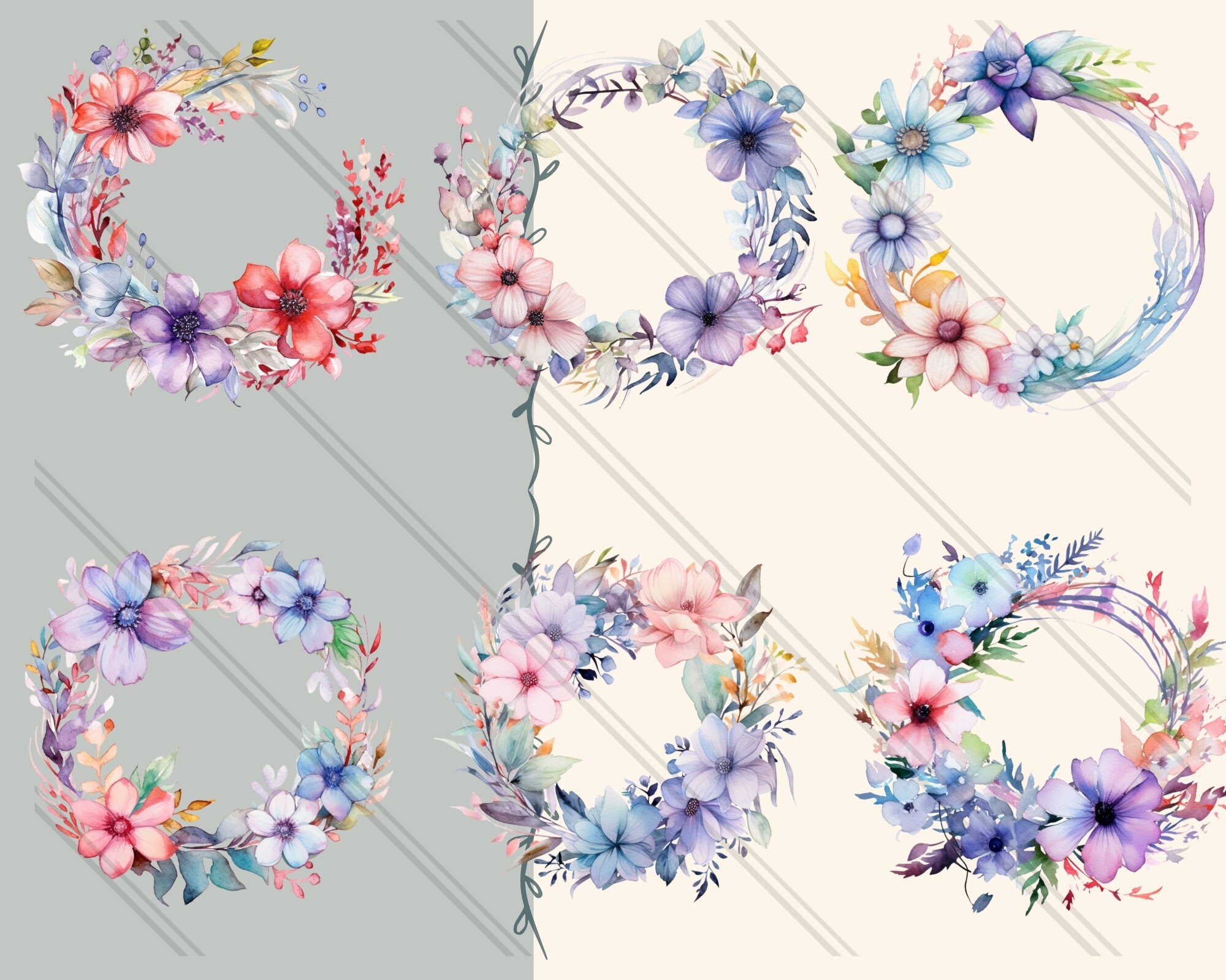24 Watercolor Spring Wreaths Clipart- Floral Frames Springtime ...