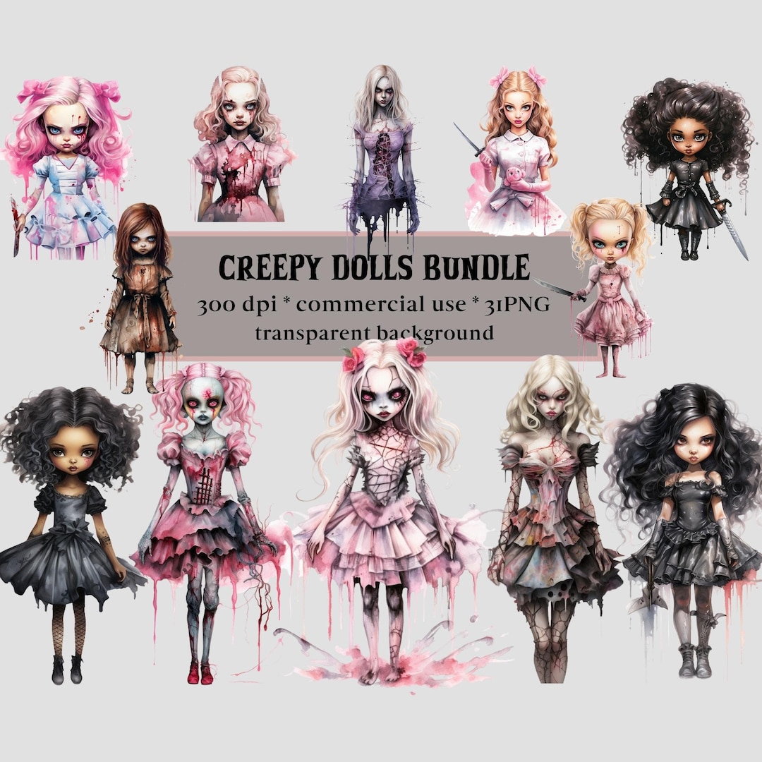 31 Creepy Doll Clipart Bundle, Horror Fashion Doll, Vintage, Gothic ...