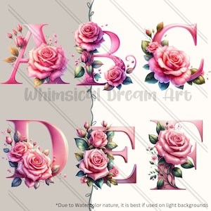 Pink Rose Clipart Decorative Letters, Uppercase Alphabet Set ...