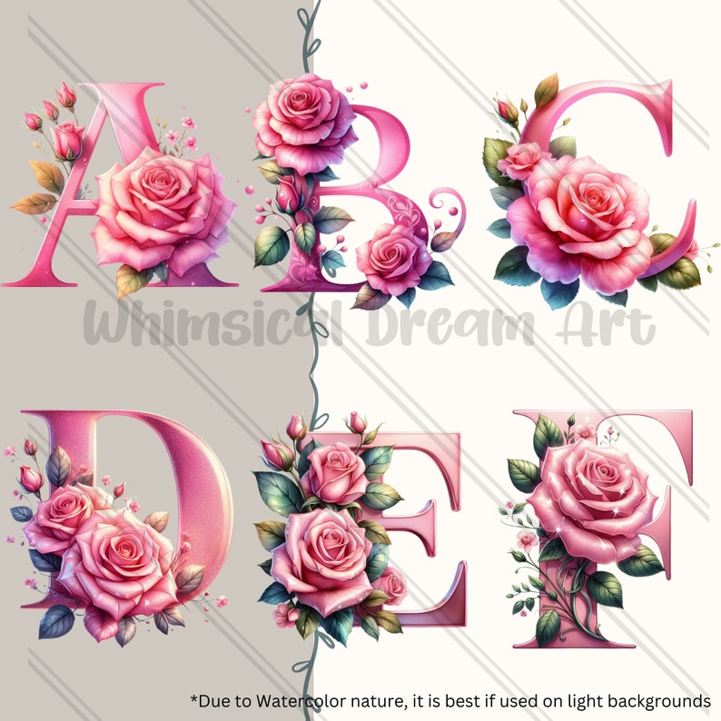 Pink Rose Clipart Decorative Letters, Uppercase Alphabet Set ...