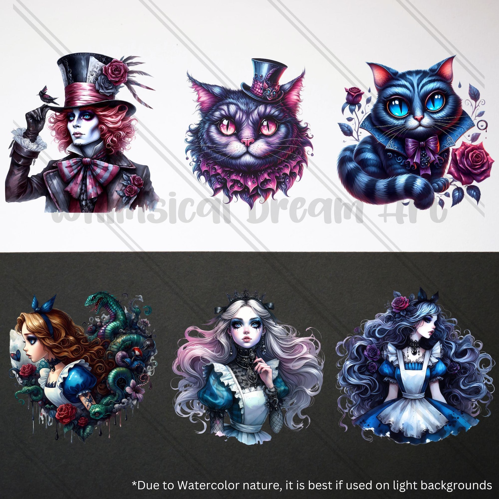 25 PNG Watercolour Gothic Alice in Wonderland Clipart, Alice in ...