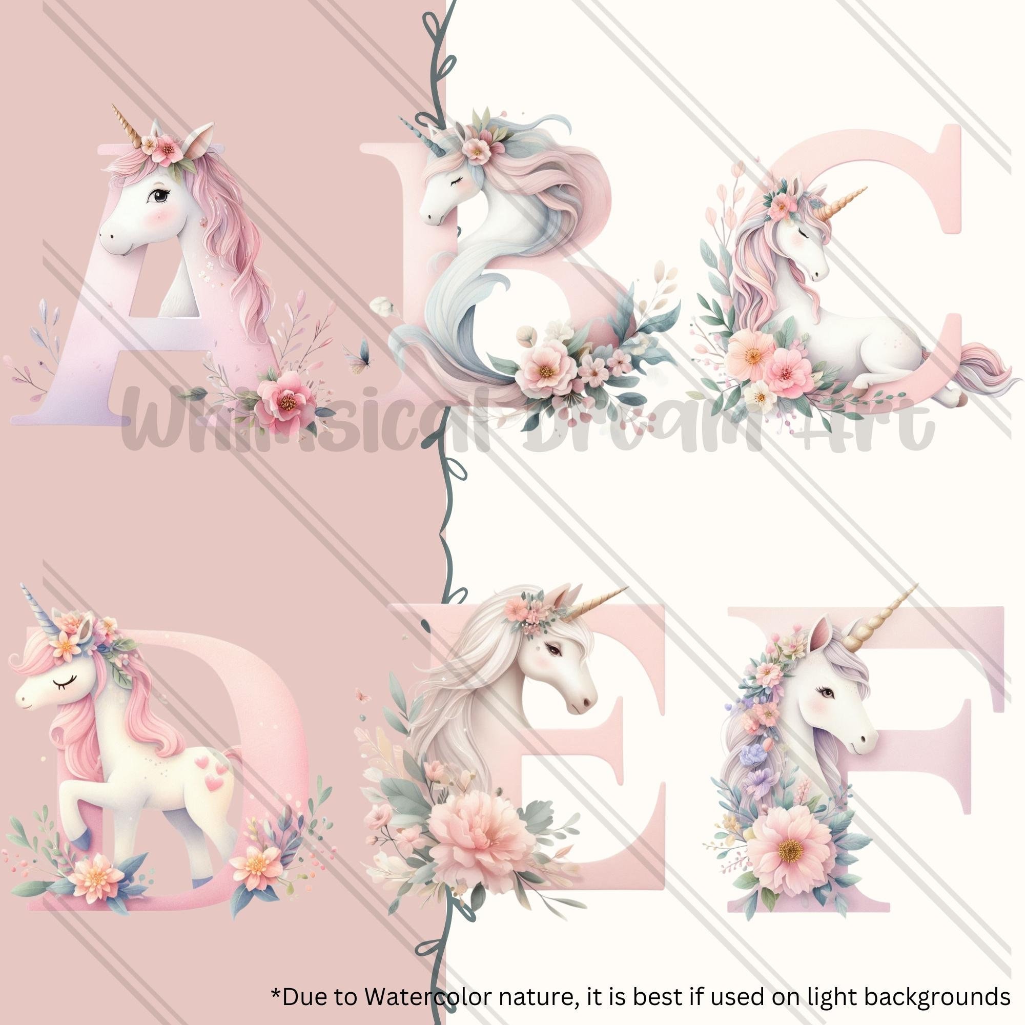 Pink Unicorn Clipart Decorative Letters, Uppercase Alphabet Set ...