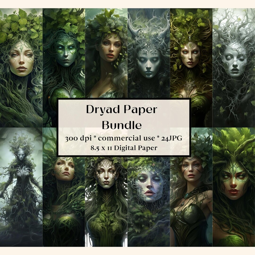 24 Dryad Digital Paper, Celestial Greenman Fantasy Floral Grunge ...