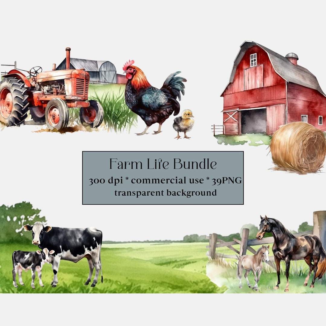39 Watercolor Farm Life Clipart - Cute Chickens and Chicks, Horses ...
