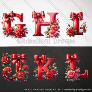 Red Rose Clipart Decorative Letters, Uppercase Alphabet Set, Watercolor ...
