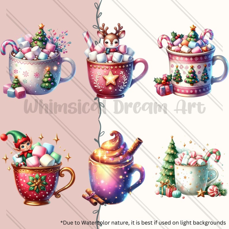 24 Christmas Mugs Clipart Bundle, Watercolor Hot Chocolate Clipart, Hot ...