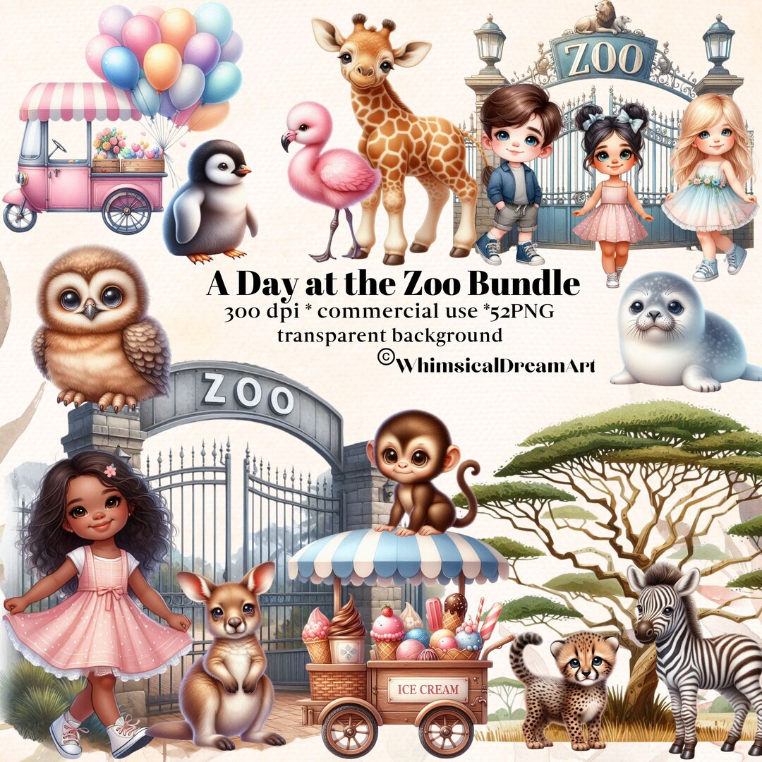 52 Zoo Day Clipart Watercolor Bundle, Jungle Safari PNG, African ...