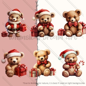25 Watercolor Christmas Teddy Bear Clipart, Christmas Cards, Winter ...