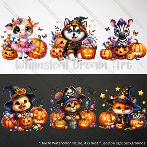 12 Watercolor Cute Halloween Animal Collection Clipart, Halloween ...