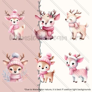27 Christmas Cute Reindeer Clipart Bundle, Watercolor Deer, Pink ...