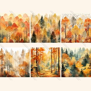 24 Autumn Tree Paper, Printable Watercolor Fall Landscape Paper, Cozy ...