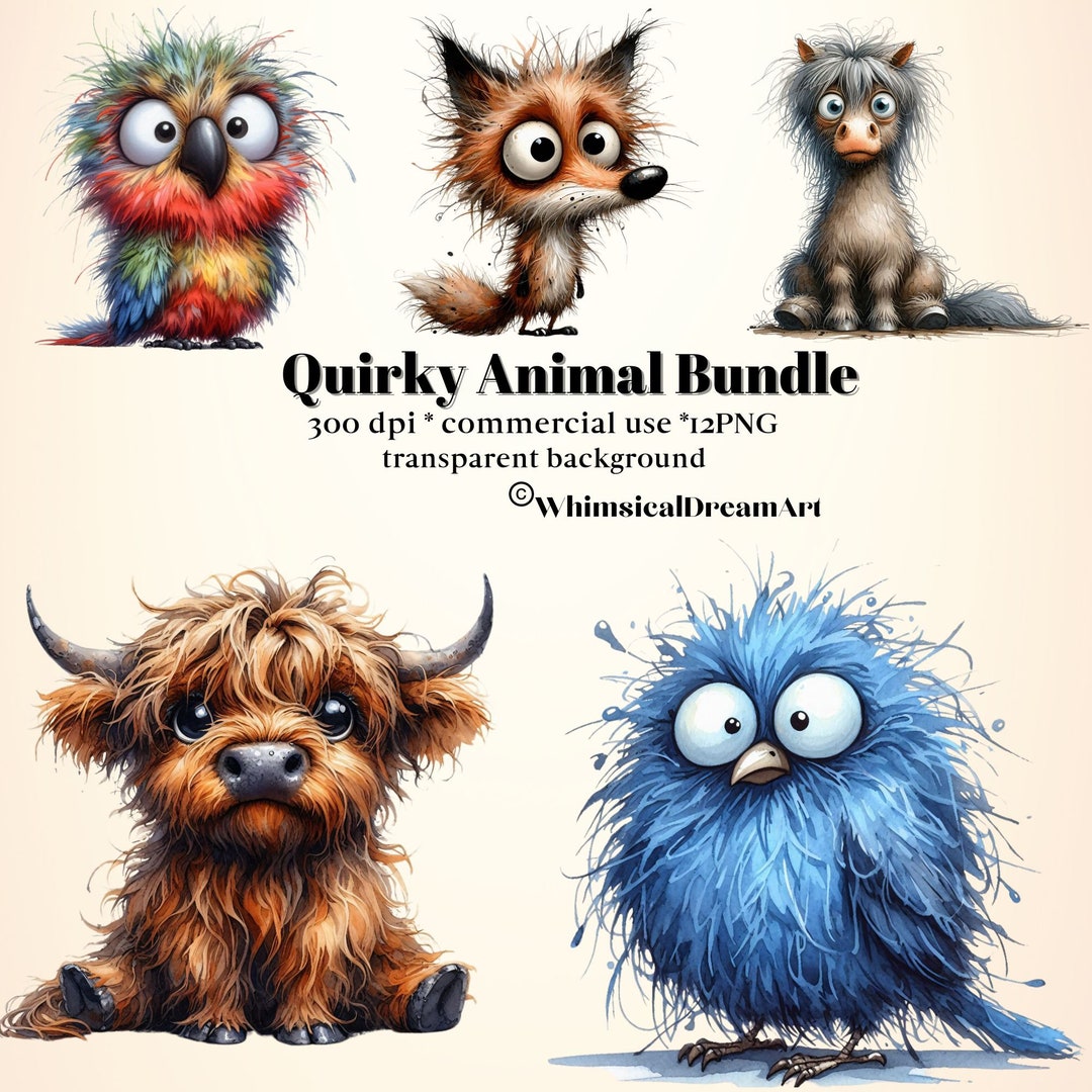 12 Watercolor Funny Animal Collection Clipart, PNG Silly Animals ...