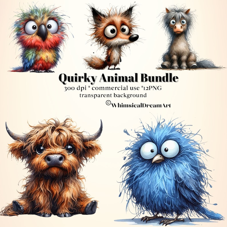 12 Watercolor Funny Animal Collection Clipart, PNG Silly Animals ...