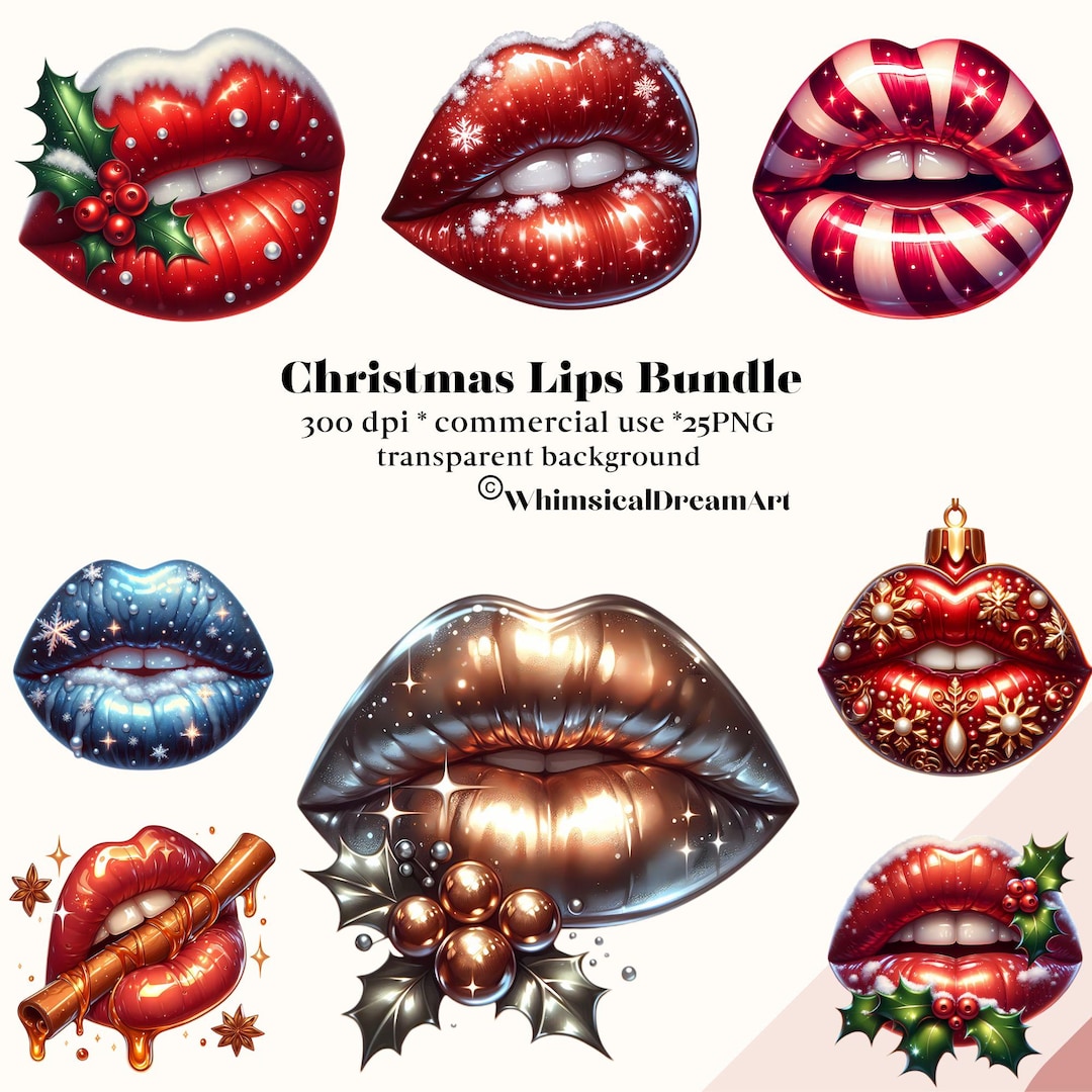 25 Christmas Lips Clipart Bundle, Festive Lips Sublimation Designs for ...