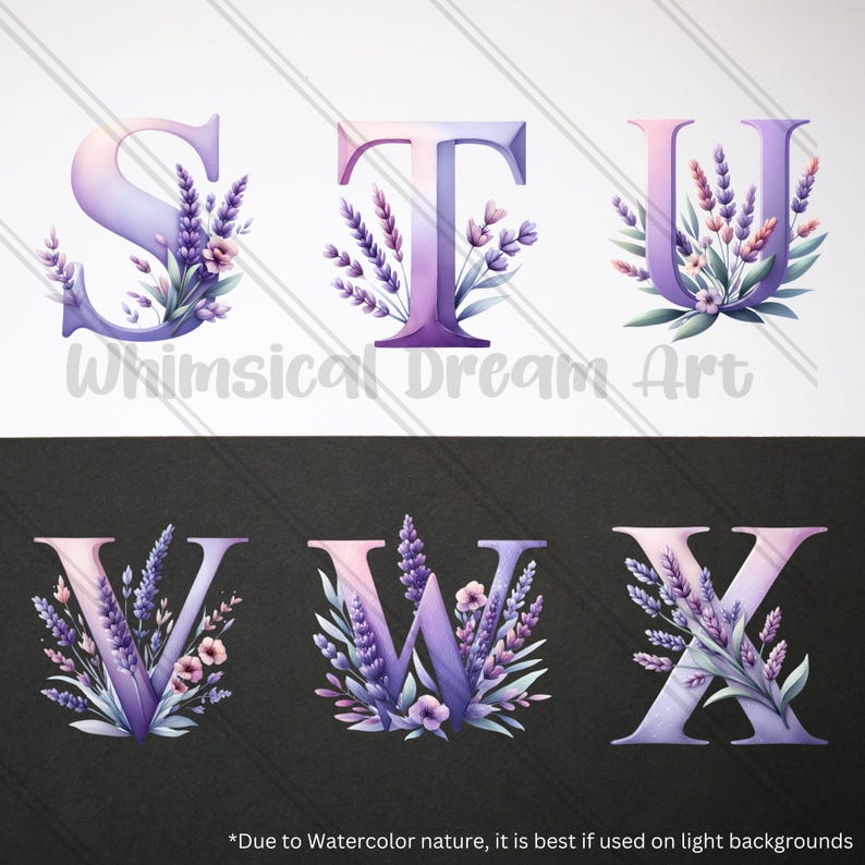 Lavender Clipart Decorative Letters, Uppercase Alphabet Set, Watercolor ...