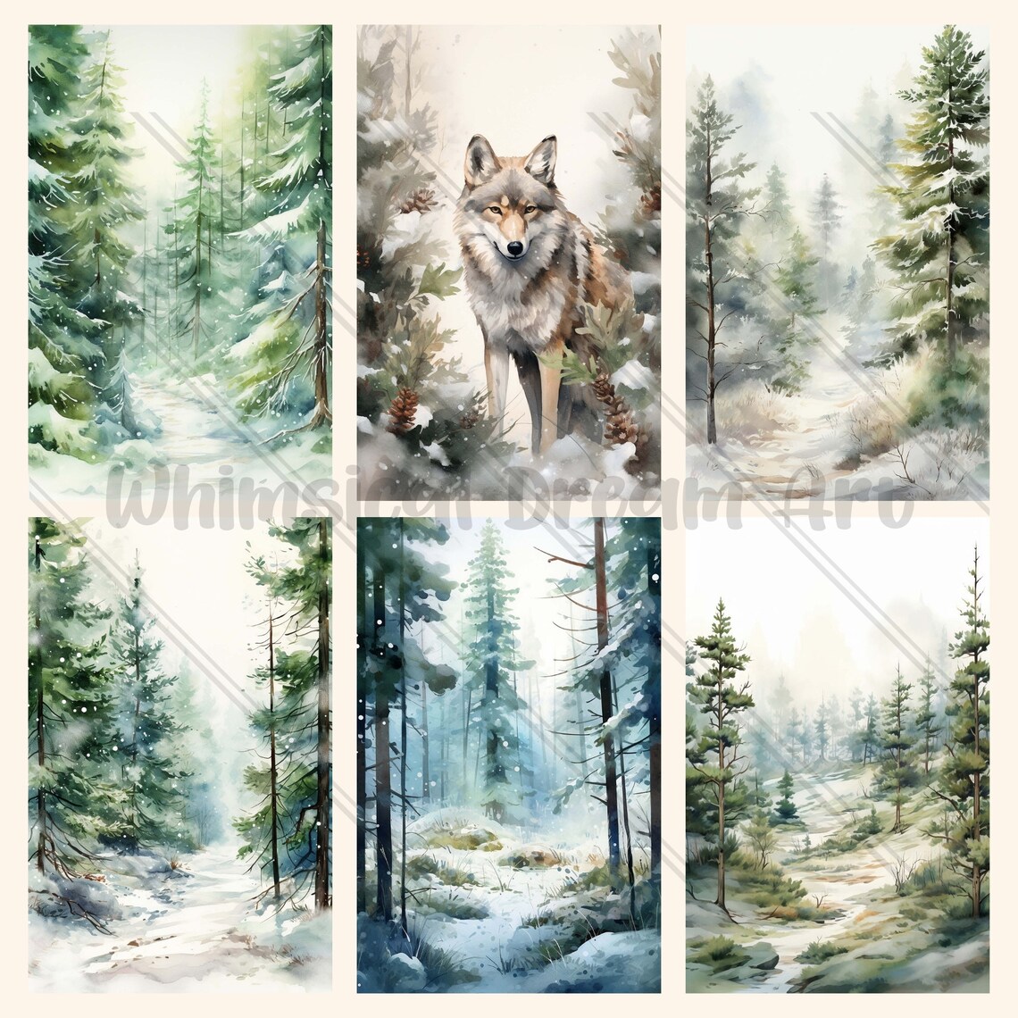 26 Winter Woodland Digital Paper, Watercolor Forest Printable Pages ...