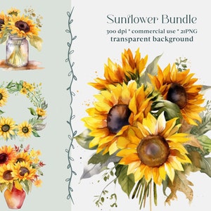 21 Watercolor Sunflowers Clipart Bundle - Fall Sunflower Floral ...