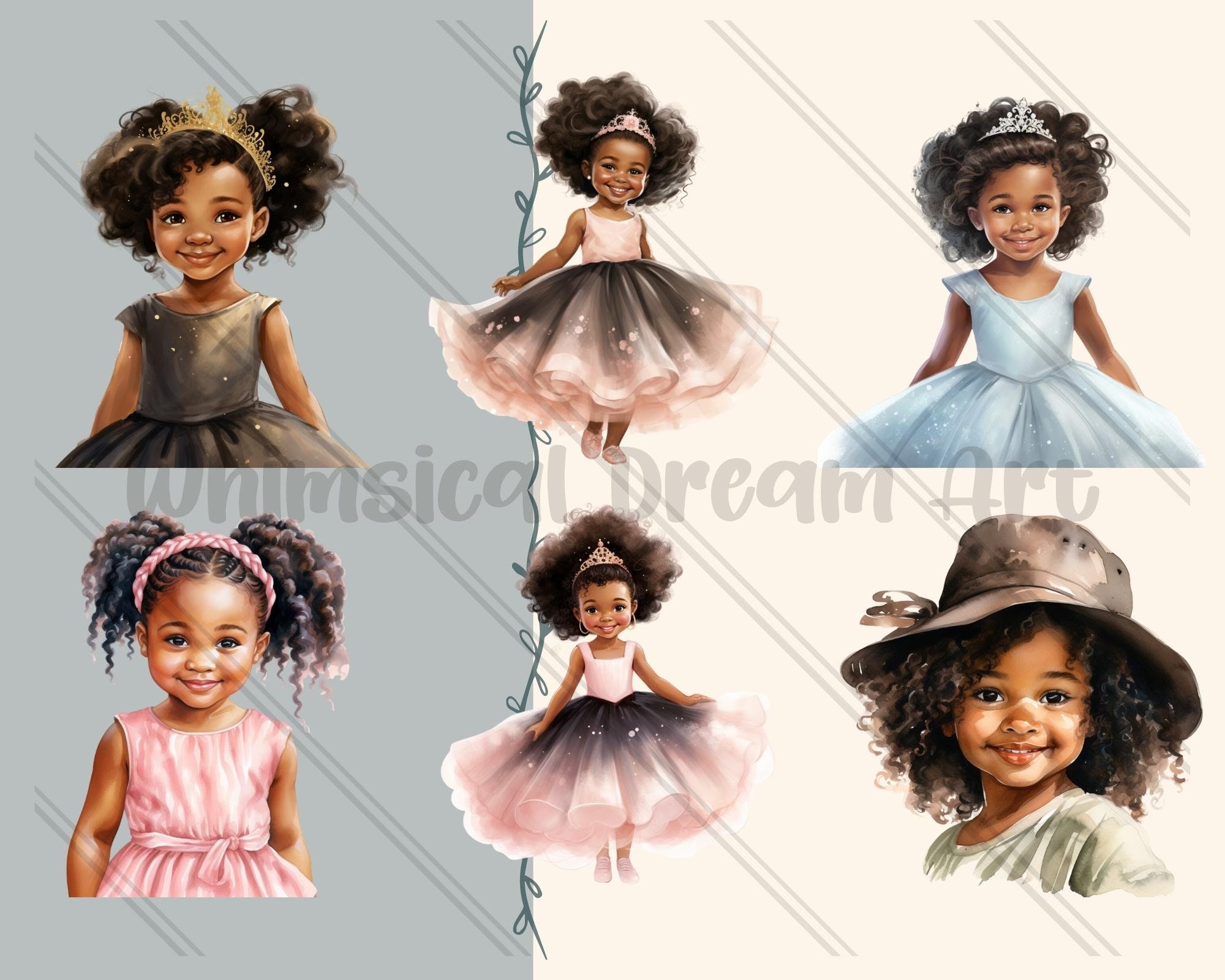 24 PNG Cute Black Girls Watercolor Bundle, Little Black Girl PNG ...